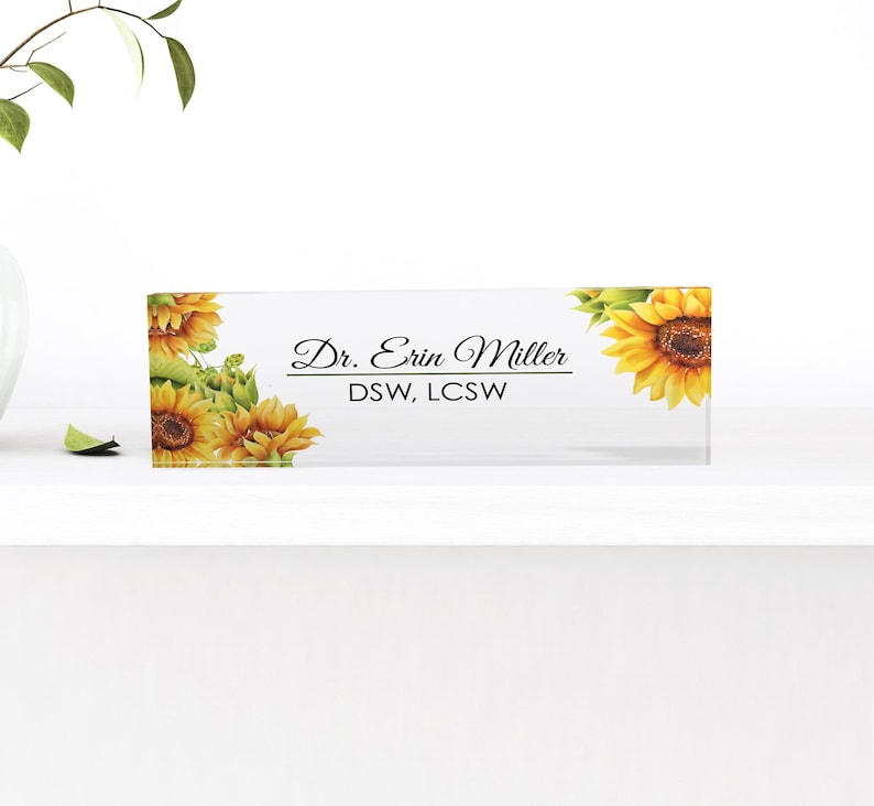 Personalized Sunflower Desk Name Plate: Clear Acrylic Office Decor - Etsy