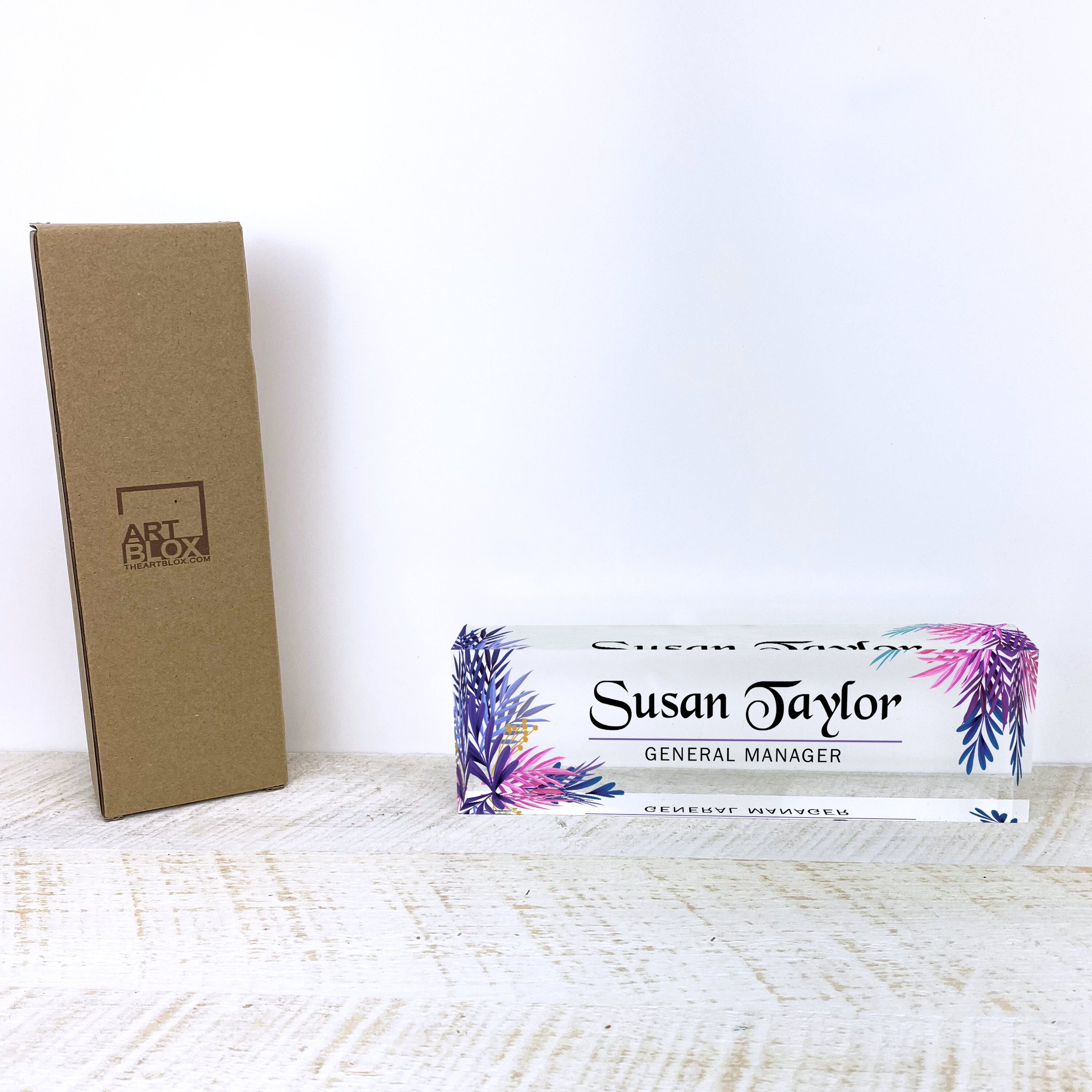 Personalized Name Plate for Desk Leaf Purple Design on Clear - Etsy