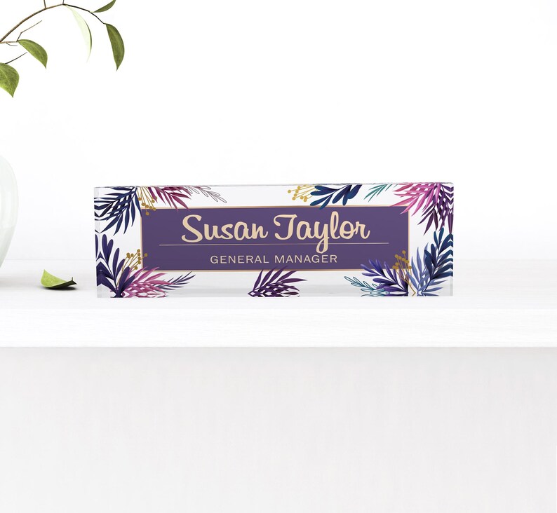 Personalized Acrylic Desk Name Plate: Abstract Floral Office Decor - Etsy