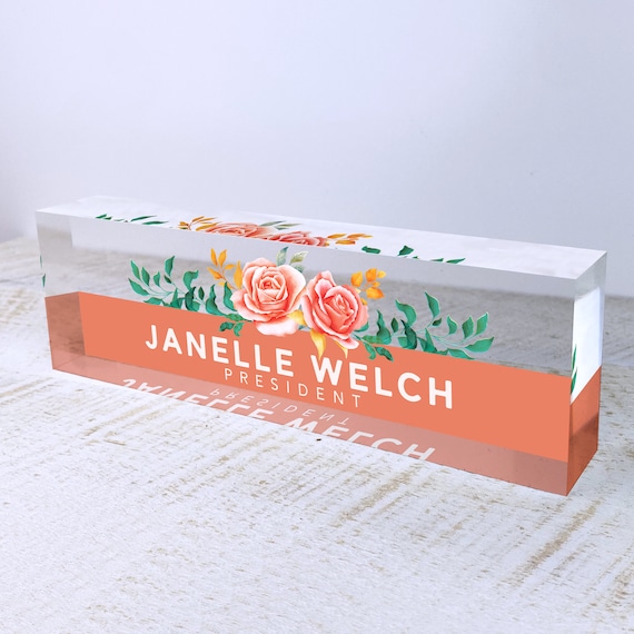 Personalized Name Plate for Desk Orange Roses Design on | Etsy