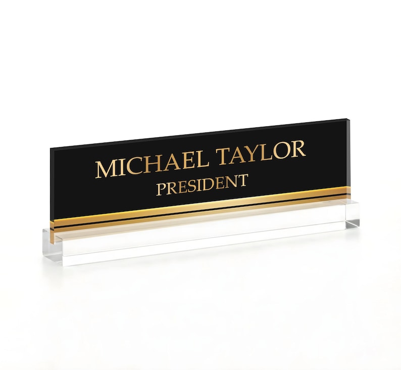 Personalized Black, Gold Desk Name Plate, Custom Office Decor, Name ...