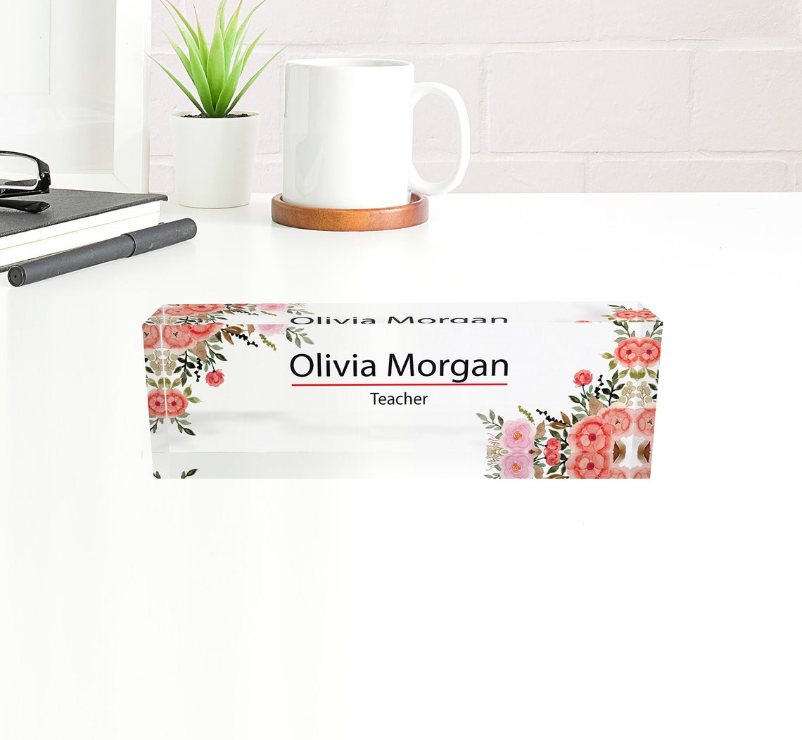 Floral Teacher Desk Name Plate | Personalized Acrylic Sign - Etsy