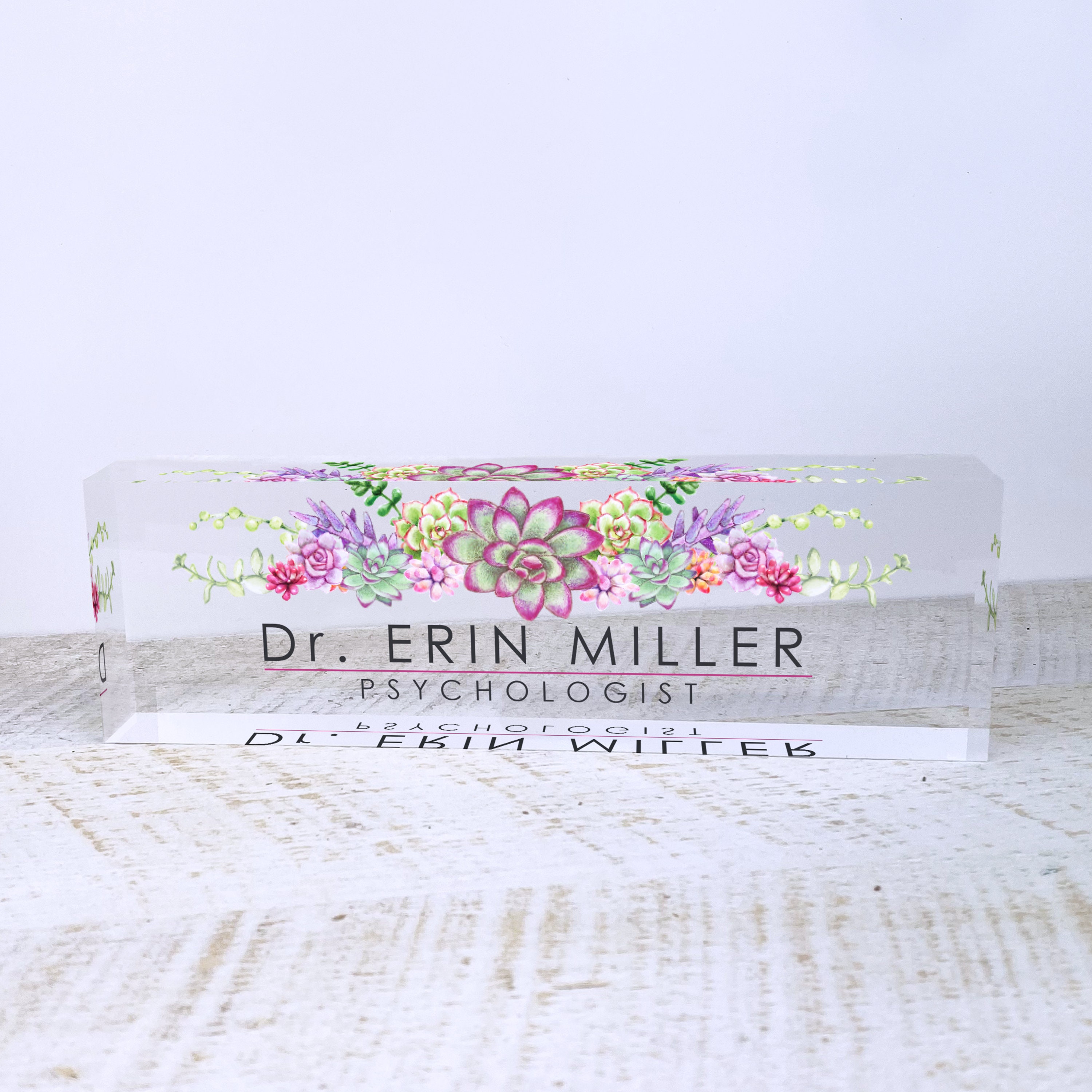 Personalized Name Plate for Desk | Succulents Design On Clear Acrylic ...