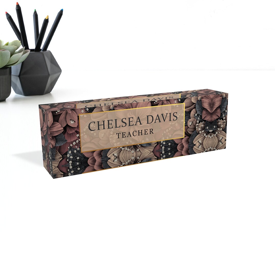 Personalized Acrylic Desk Name Plate – Floral Office Decor, Teacher ...