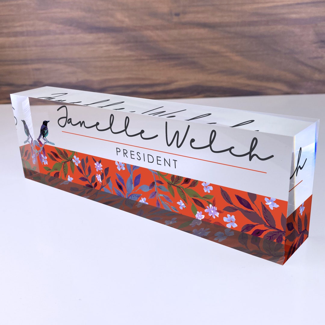 Personalized Name Plate for Desk | Bird Singing Design on Clear Acrylic ...