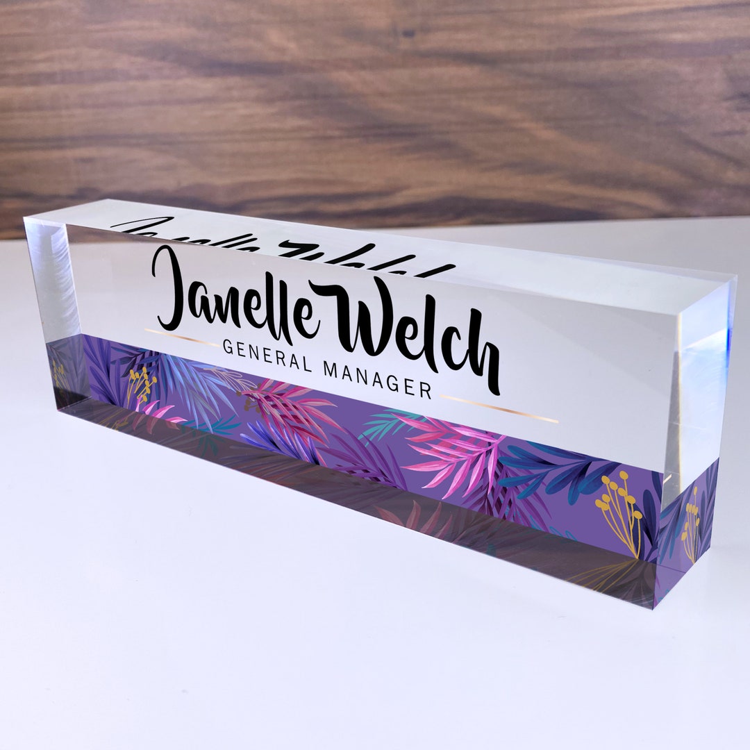 Personalized Desk Name Plate for Office Desk Purple Design on Acrylic ...