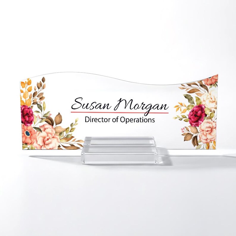 Peony Floral Acrylic Desk Name Plate: Personalized Office Decor - Etsy