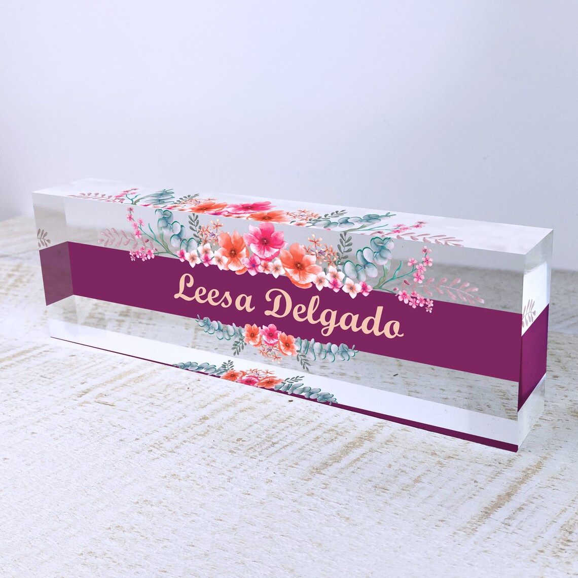 Personalized Name Plate for Desk Wild Flowers Design on - Etsy