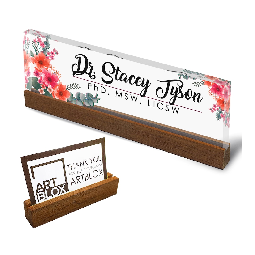Personalized Office Desk Name Plate + Business Card Holder Customized ...