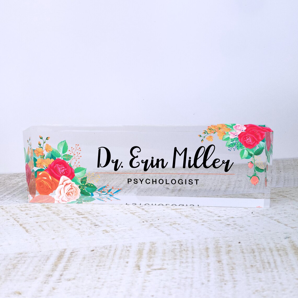 Personalized Name Plate for Desk Mixed Flowers Design on - Etsy