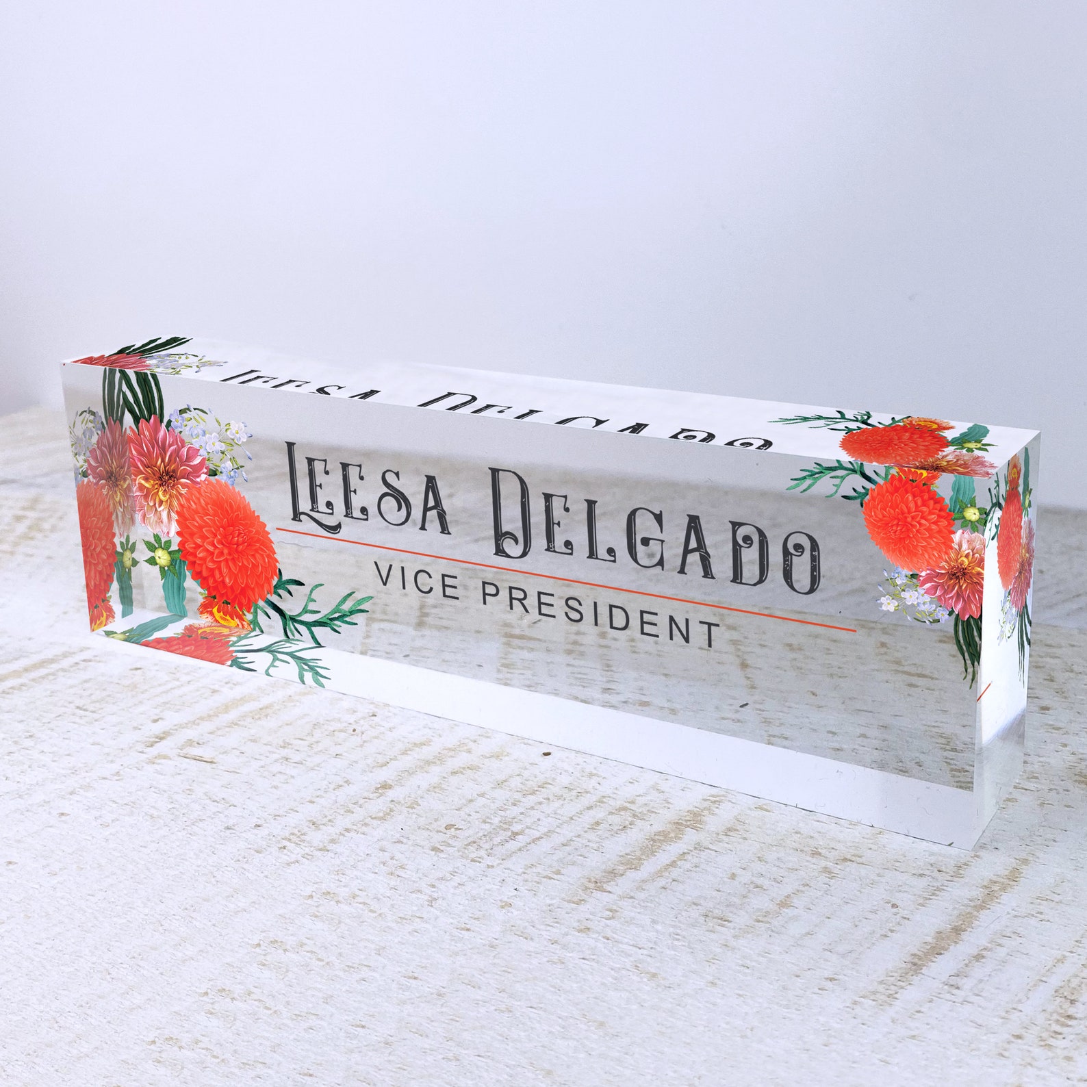 Personalized Desk Name Plate Autumn Flowers Design Office - Etsy
