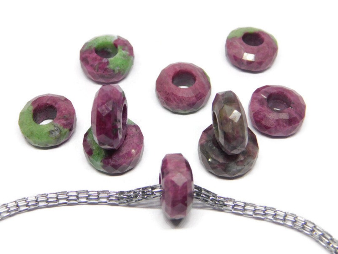 Natural Ruby Zoisite, Handmade Rose Cut Wheel Shape Beads, Big Hole ...