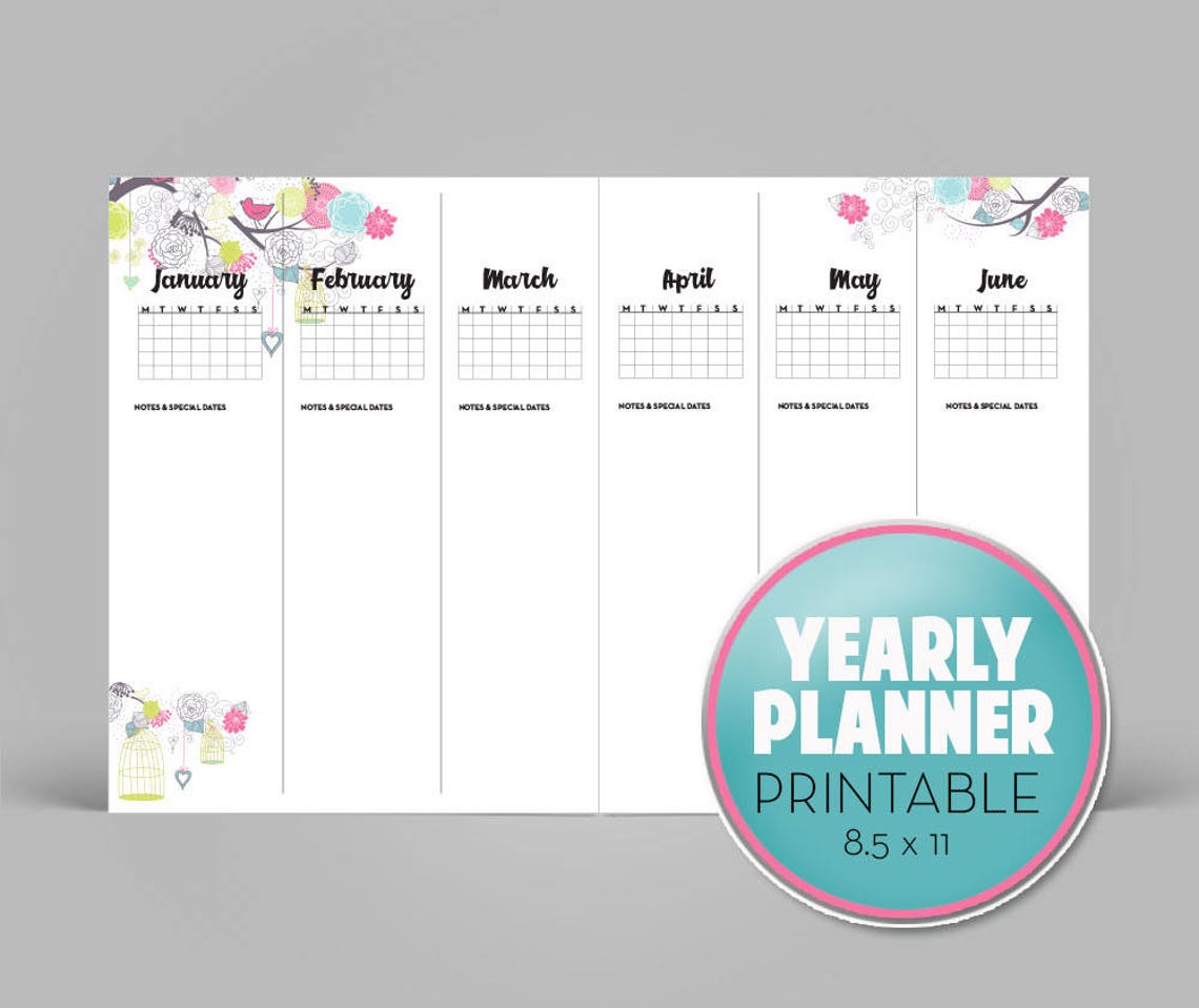 Yearly Planner Printable, Yearly Bujo Planner Printable, Yearly Planner ...