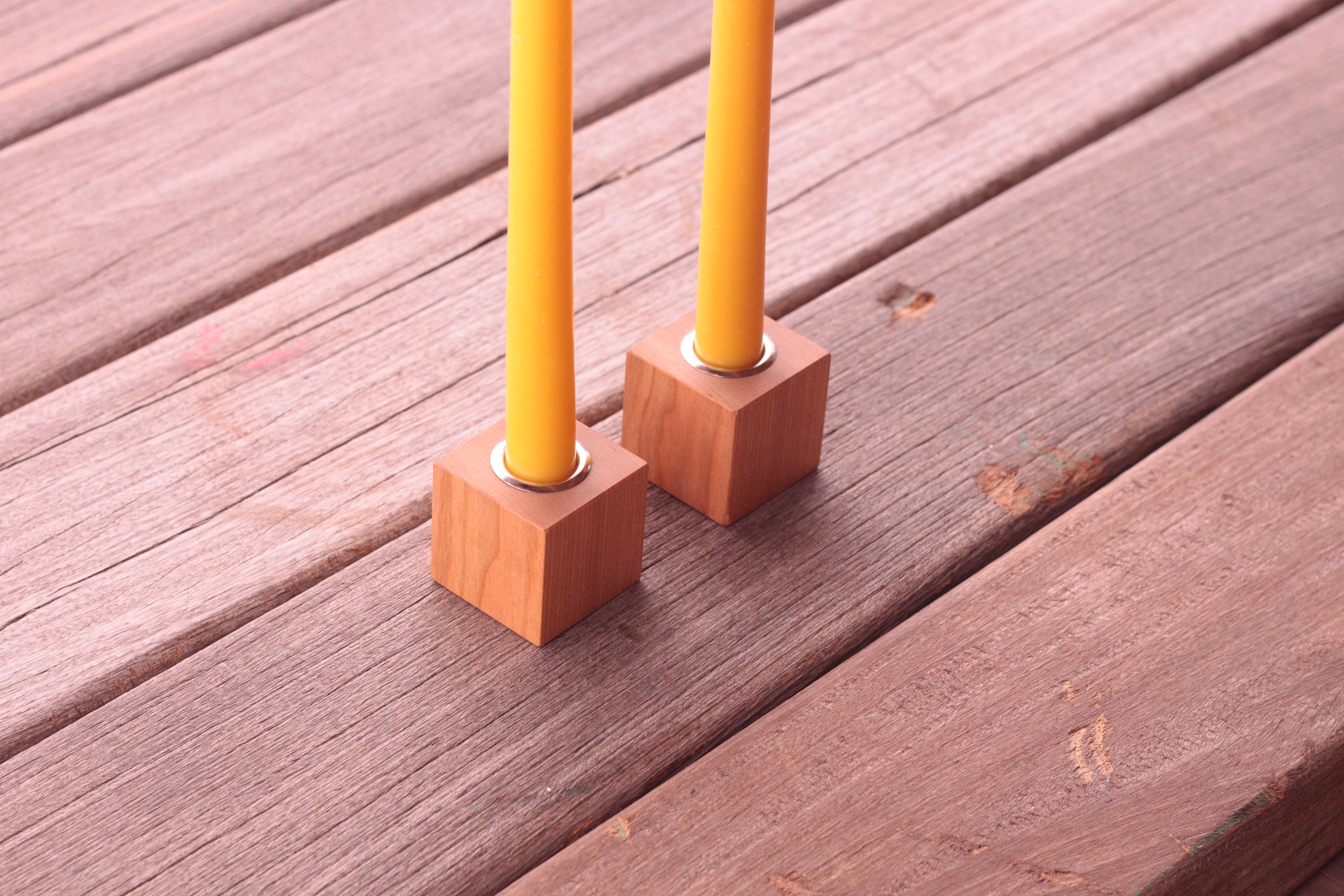 Small Minimalist Wood Candle Sticks in Cherry - Etsy