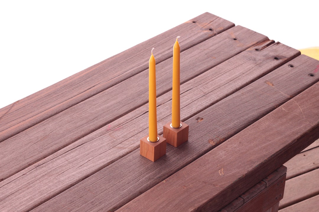 Small Minimalist Wood Candle Sticks in Cherry - Etsy