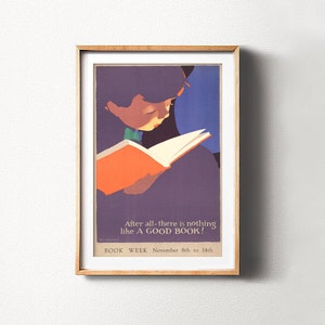 A Good Book, Vintage Digital Poster, 1920 Book Advertisement, Download ...