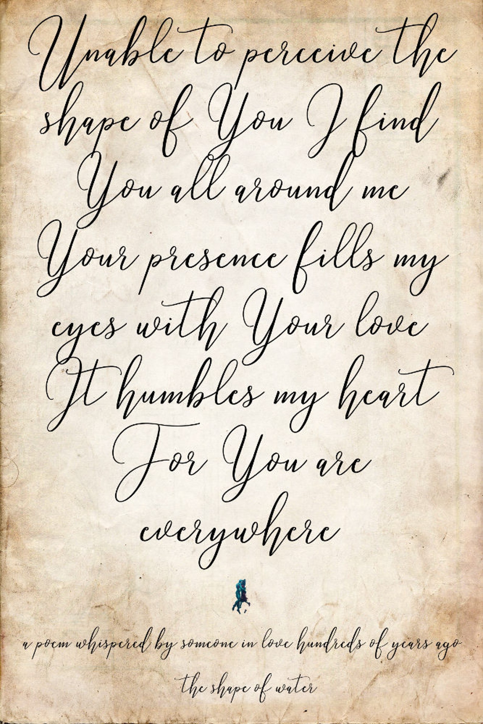 The Shape of Water poem in 5 different vintage/retro fonts | Etsy