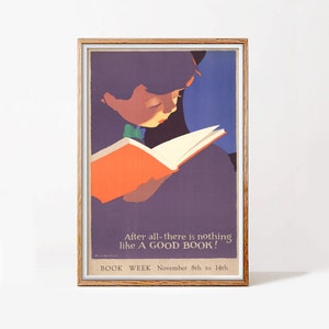 A Good Book, Vintage Digital Poster, 1920 Book Advertisement, Download ...