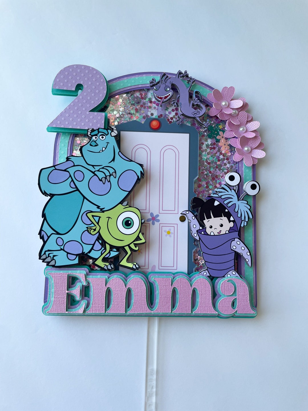 Monsters Inc Inspired Cake Topper Shaker With Flowers - Etsy