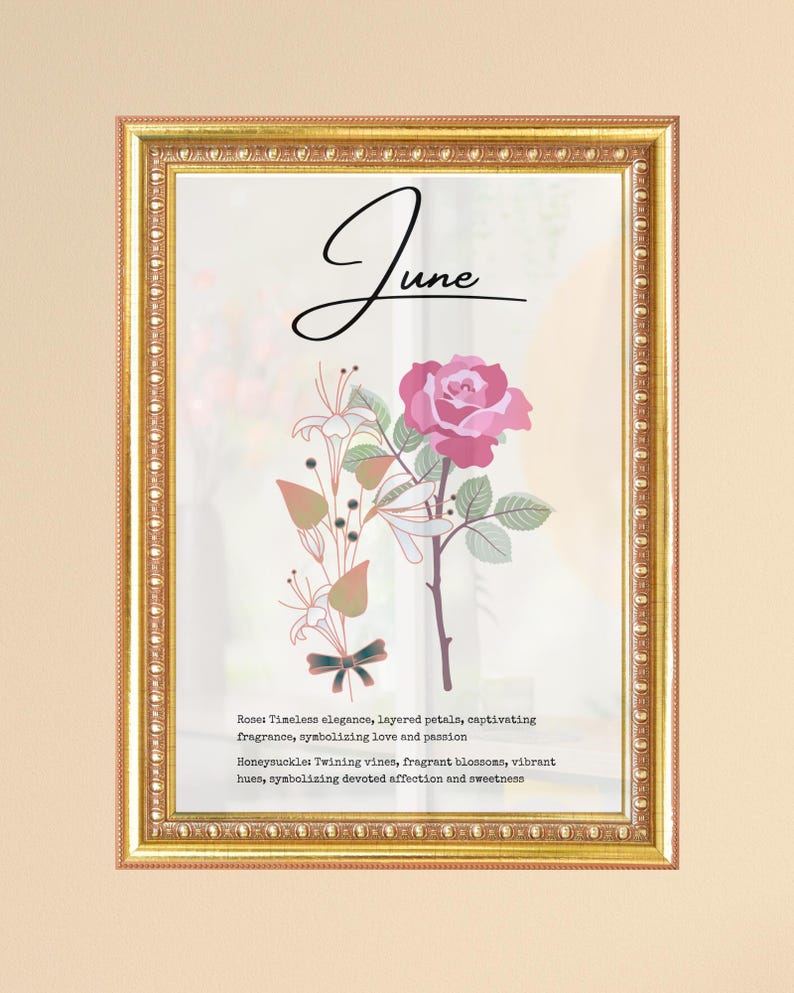 June Birth Flower Wall Art – Rose & Honeysuckle Digital Download ...