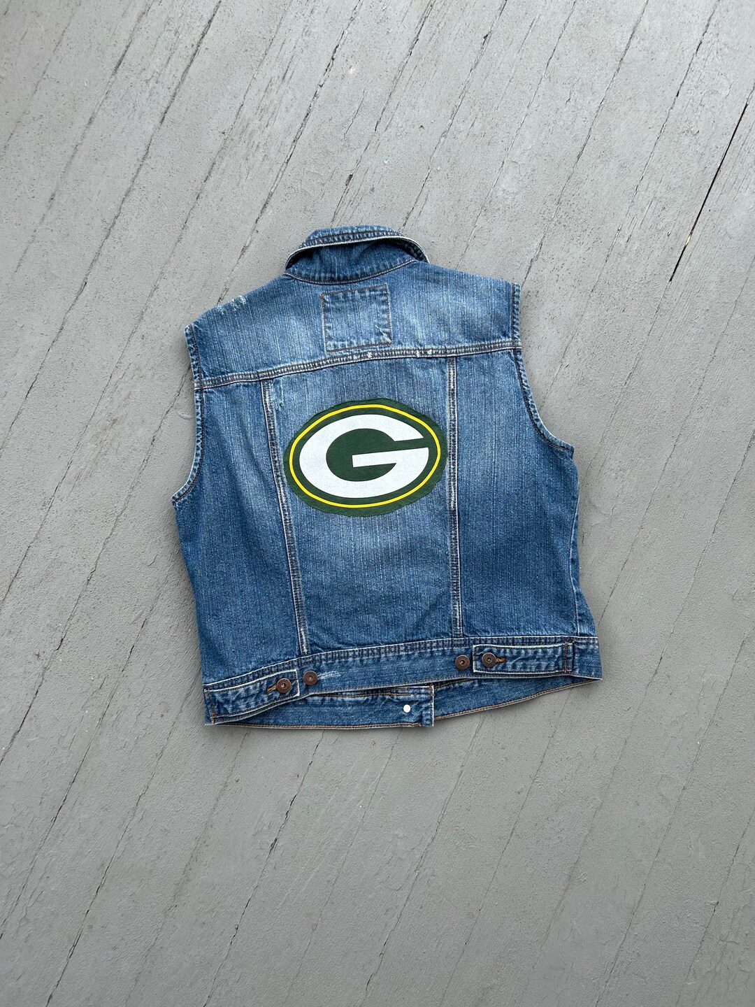 Upcycled Green Bay Packer Denim Vest Large Packers - Etsy
