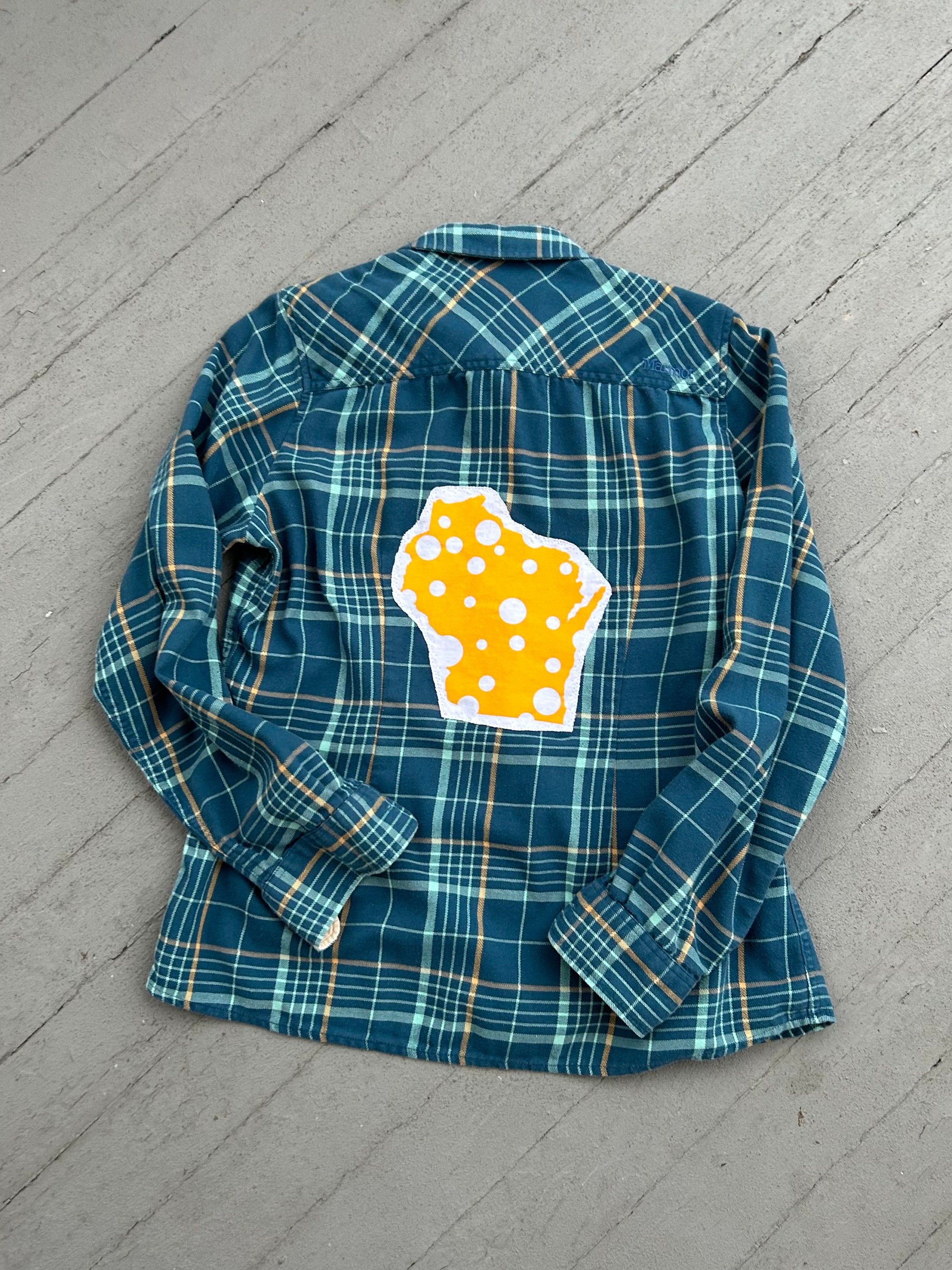 Cheesehead Wisco Statement Flannel Shirt Wms Lg // Back Patch Wisconsin ...