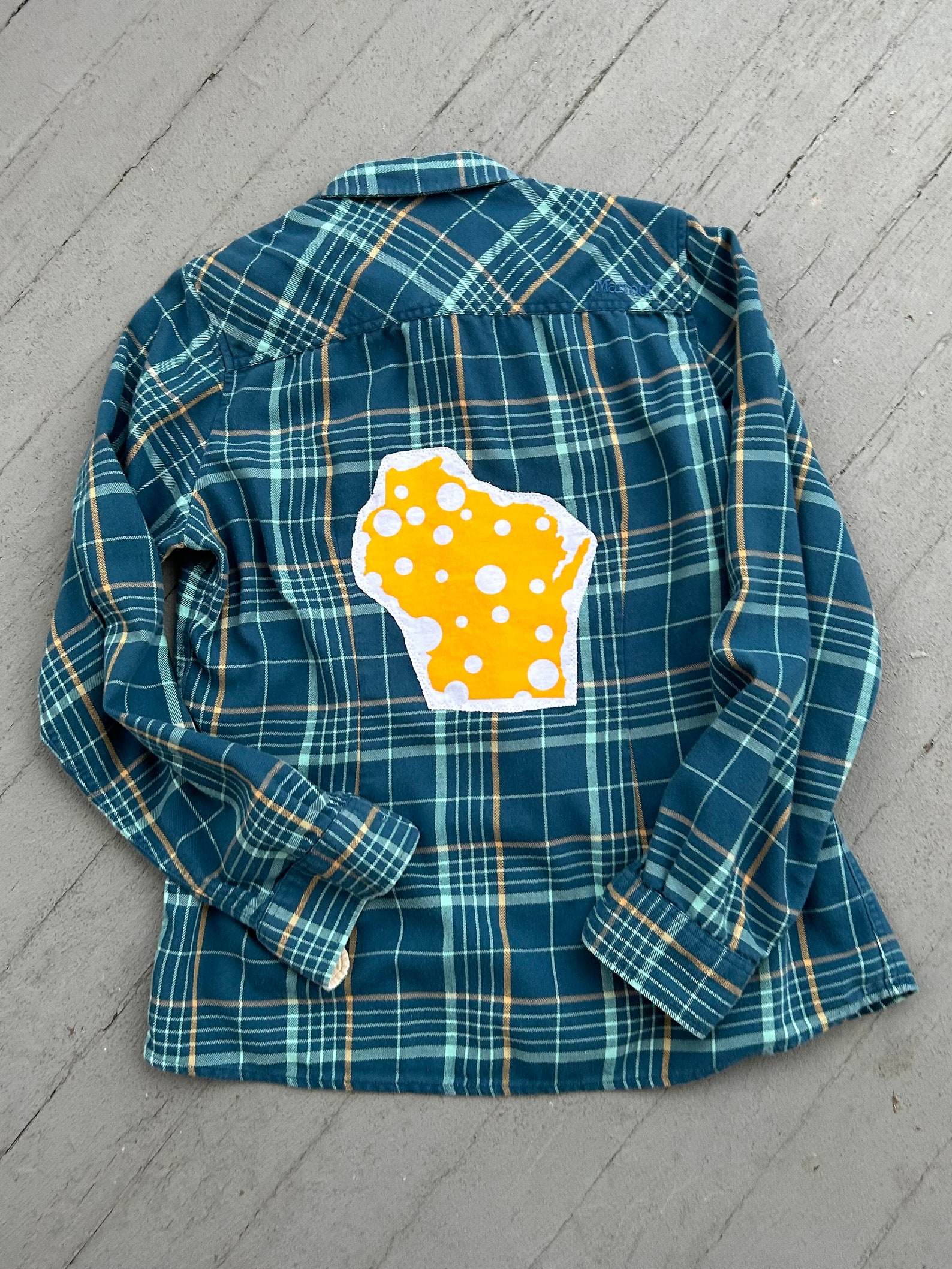 Cheesehead Wisco Statement Flannel Shirt Wms Lg // Back Patch Wisconsin ...