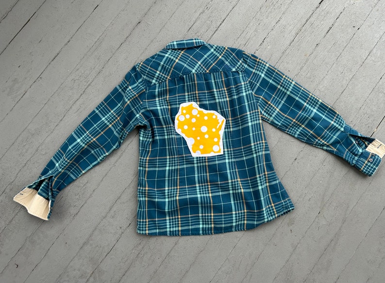 Cheesehead Wisco Statement Flannel Shirt Wms Lg // Back Patch Wisconsin ...