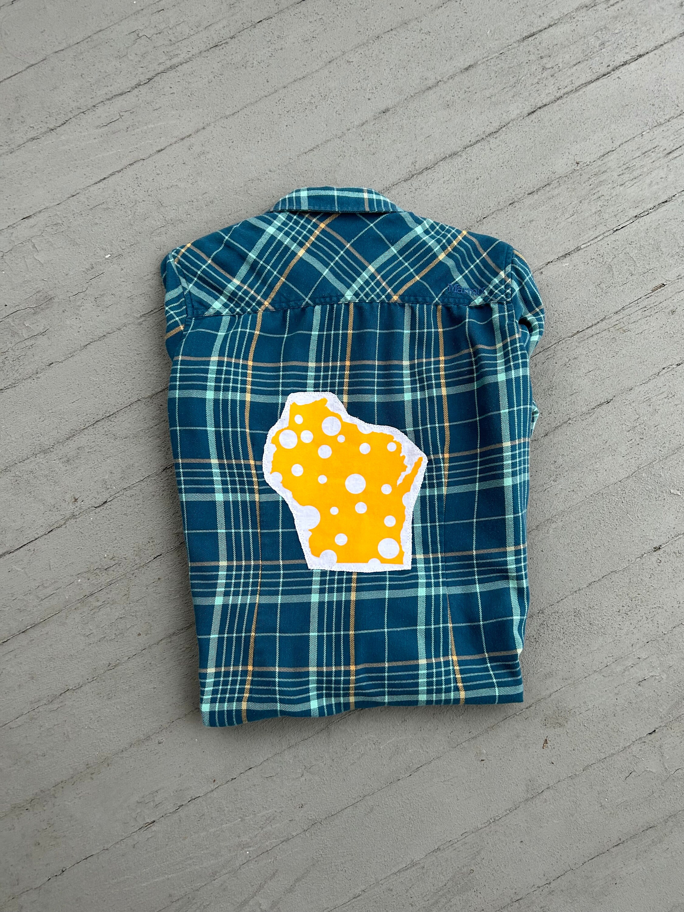 Cheesehead Wisco Statement Flannel Shirt Wms Lg // Back Patch Wisconsin ...