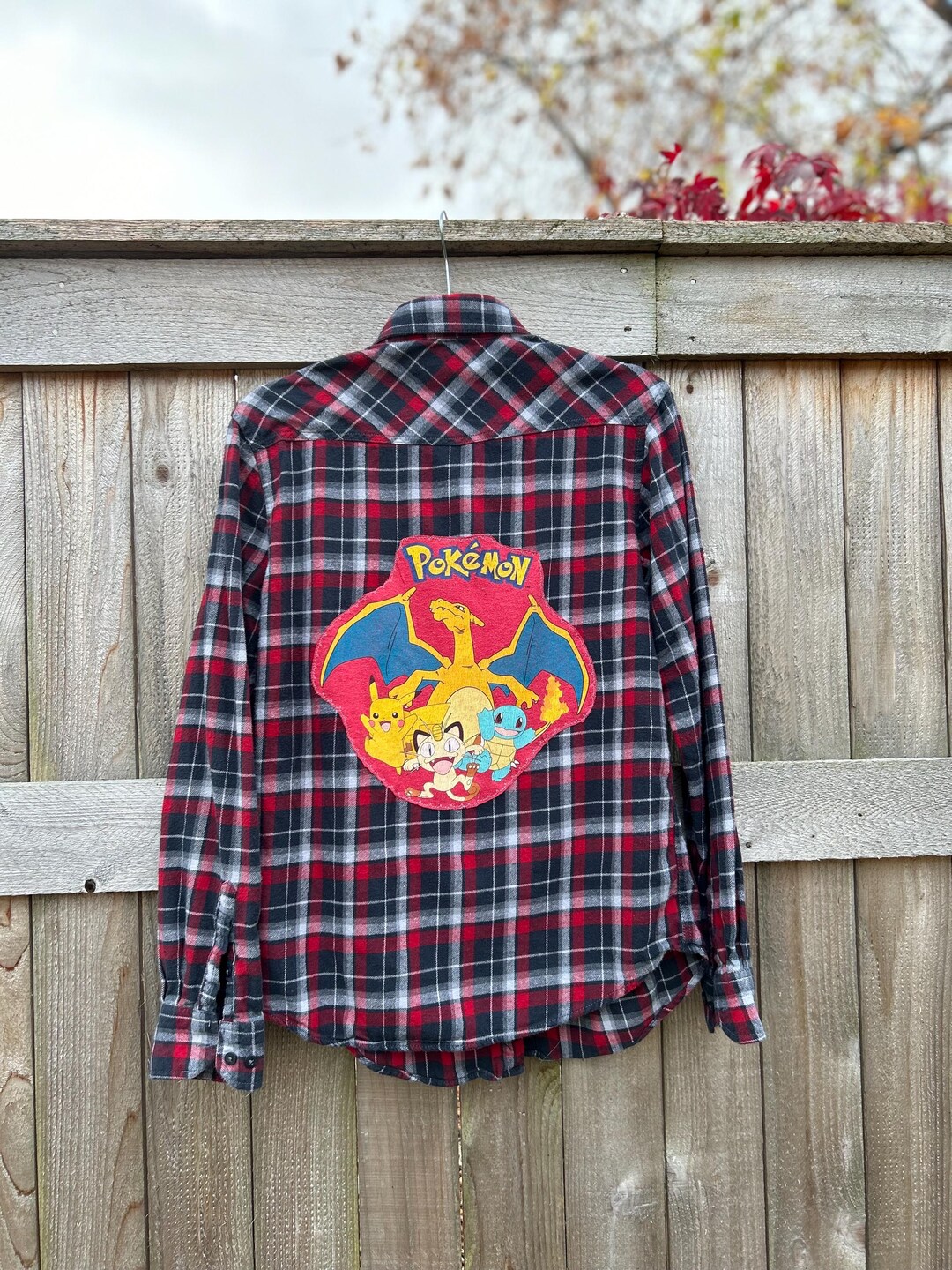 Upcycled Pokemon Flannel Shirt Back Patch Grunge One of A Kind Small ...