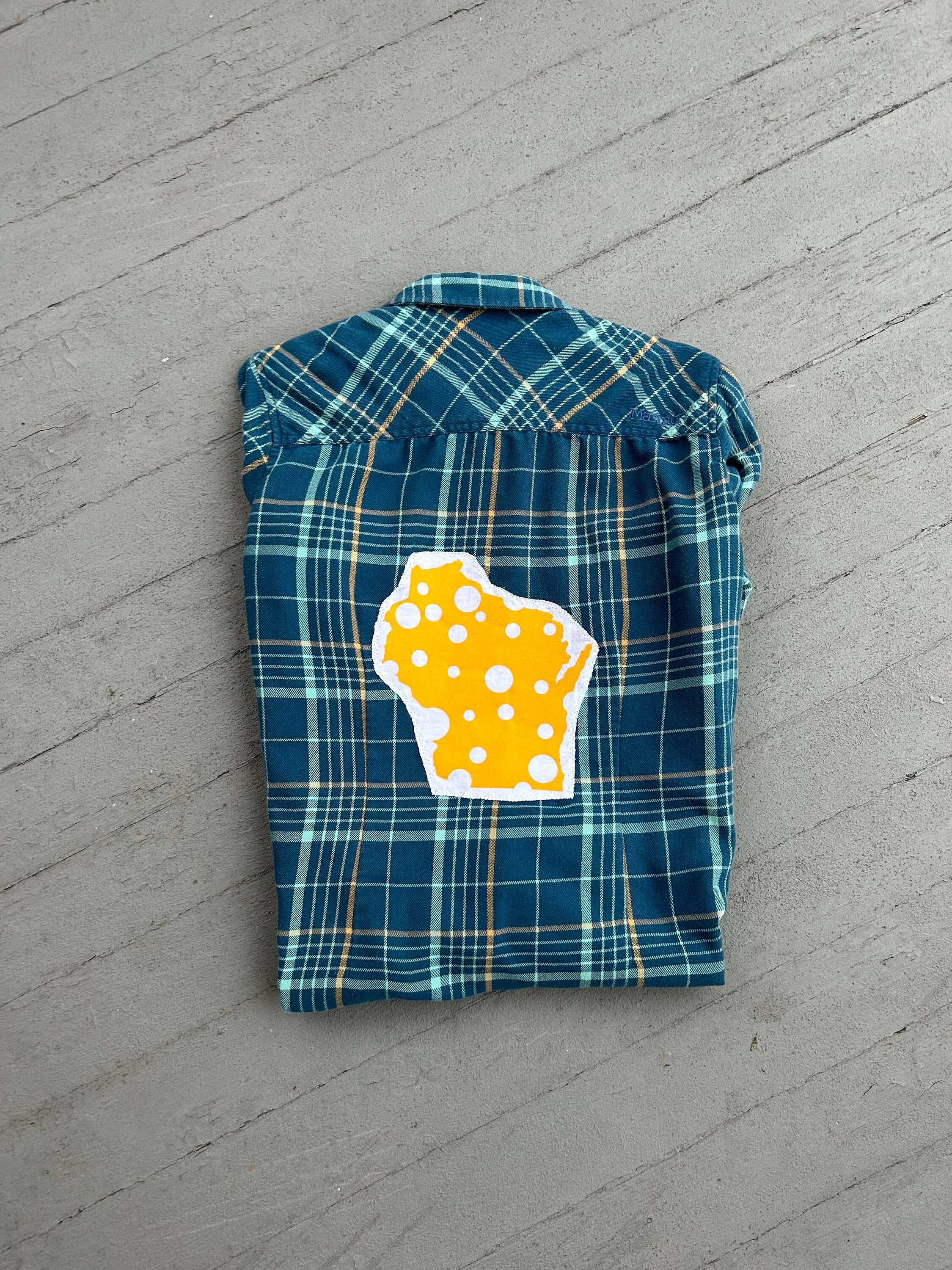 Cheesehead Wisco Statement Flannel Shirt Wms Lg // Back Patch Wisconsin ...