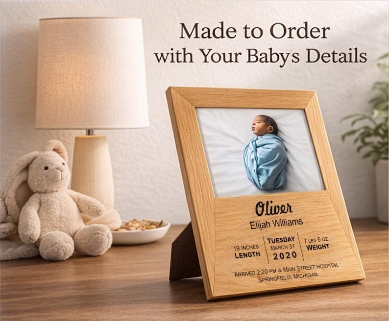 Personalized Baby Birth Stats Frame – Red Alder Wood, Newborn Gift - Etsy