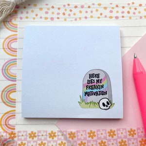 Here Lies My Motivation Sticky Notes, Funny Mental Health Post It Notes ...
