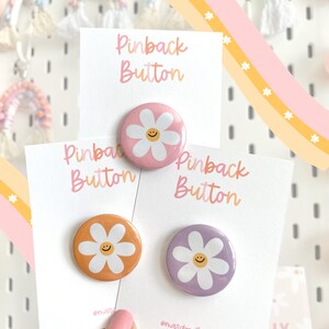 Pink Happy Face Daisy 1.25" Pinback Button, Cute Trendy Bag Accessory ...