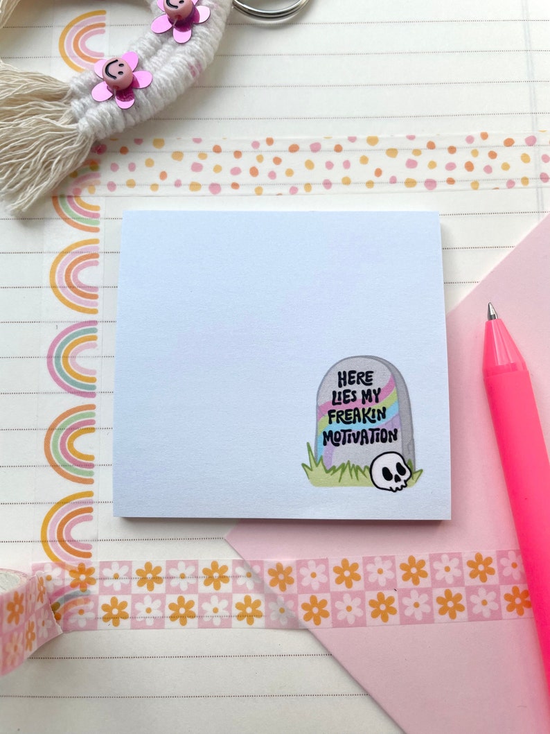 Here Lies My Motivation Sticky Notes, Funny Mental Health Post It Notes ...