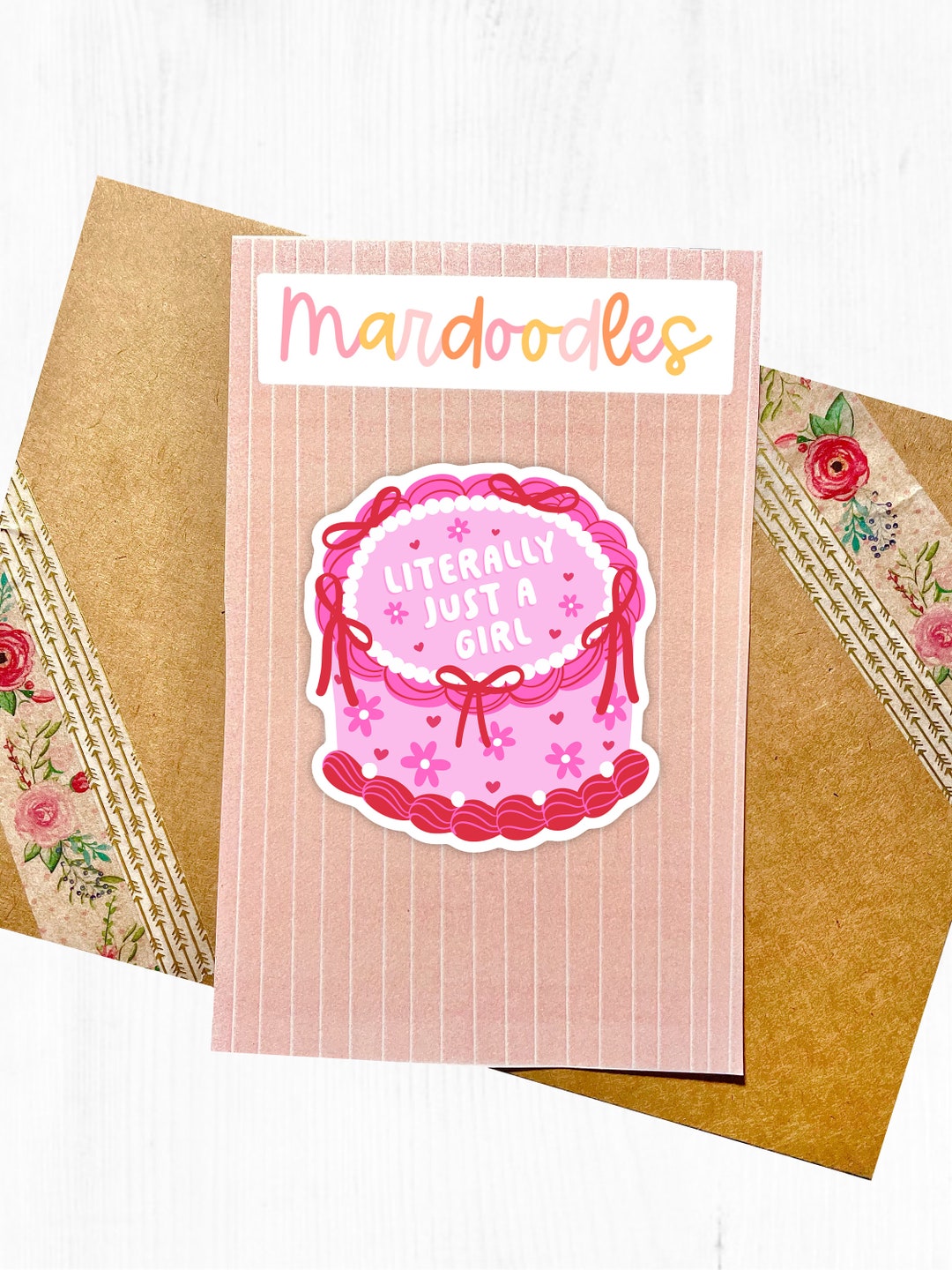 Literally Just A Girl Cake Sticker, Trendy Aesthetic Pink and Red Cake ...