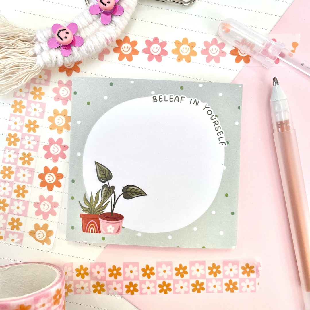 Beleaf in Yourself Sticky Note, Aesthetic Potted Plant Stationery, Cute ...