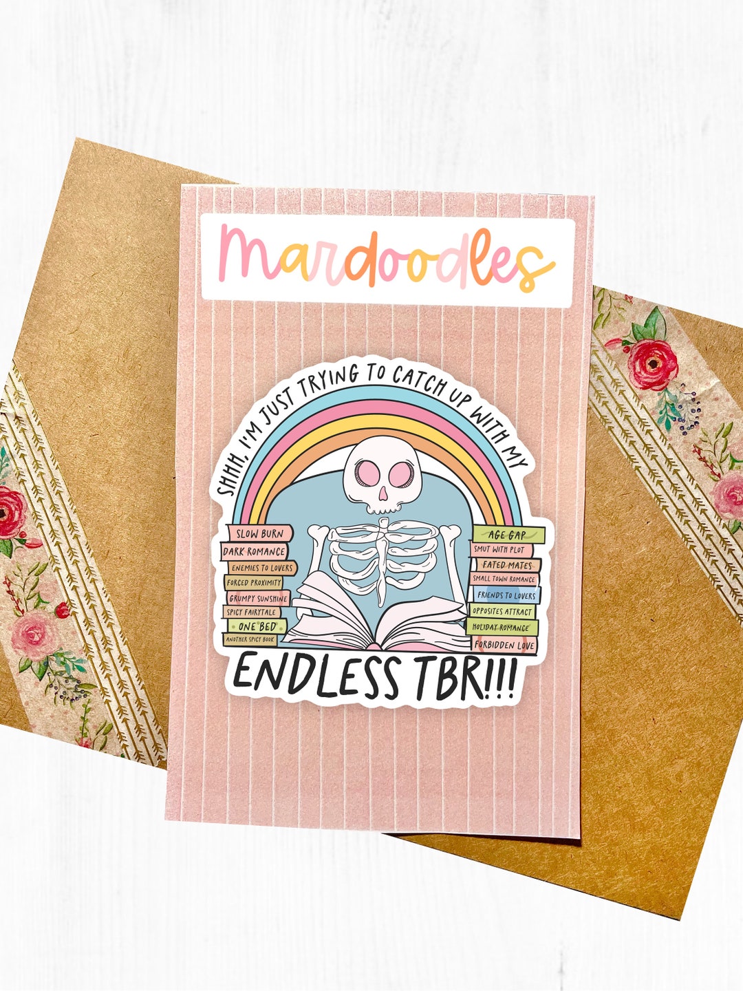 Endless TBR Sticker, Bookish Skull Water Resistant Laptop Decal ...