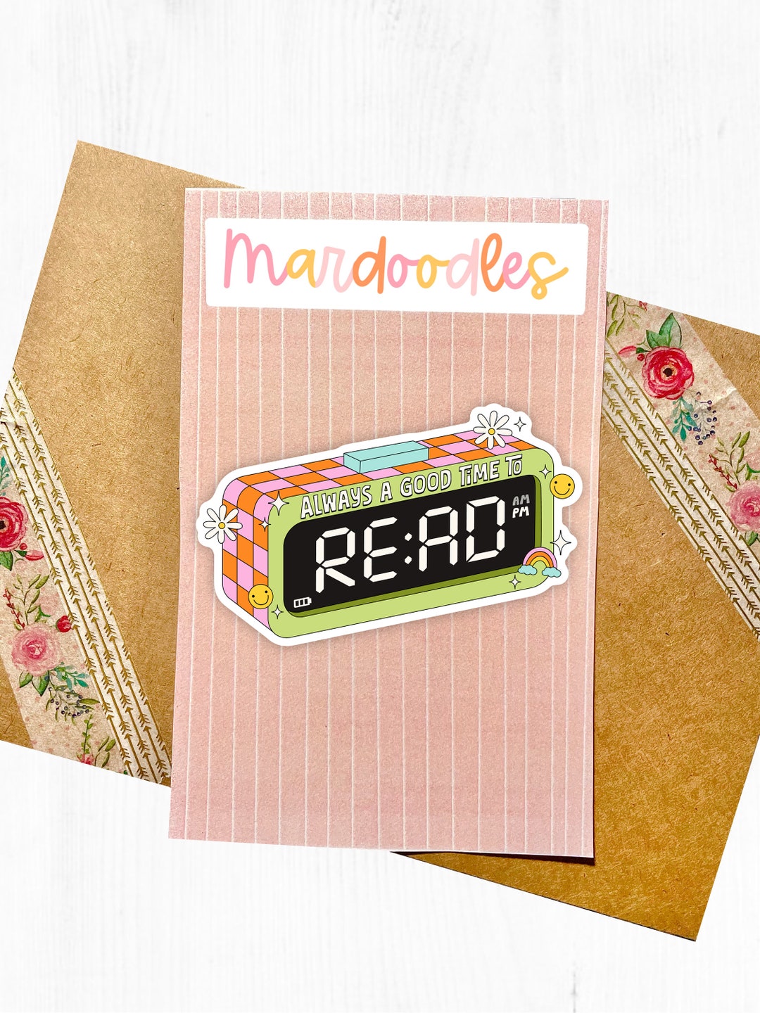 Read Alarm Clock Sticker, Groovy Colorful Bookish Water Resistant ...