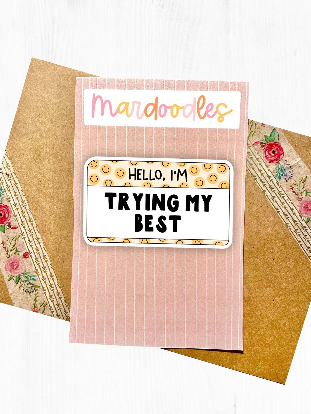 Hello I'm Trying My Best Water Resistant Sticker, Mental Health Laptop ...