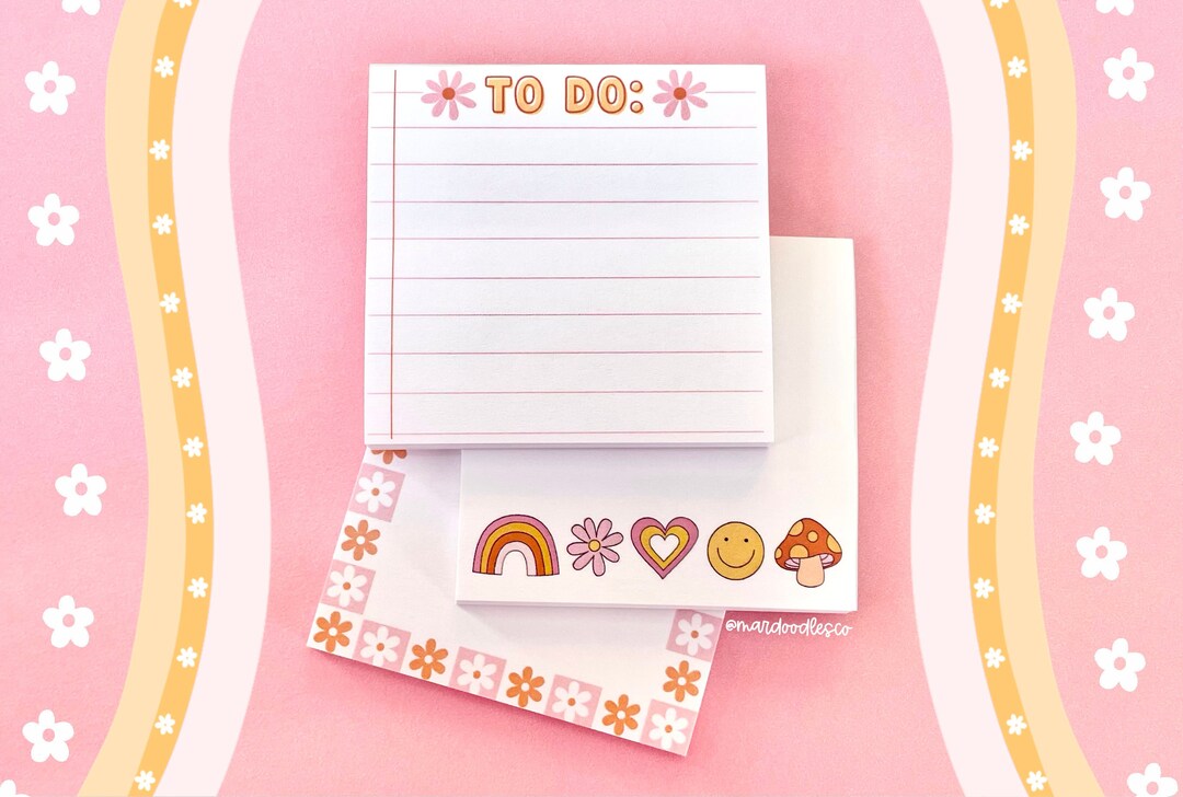 Aesthetic Pink Trendy Sticky Notes, to Do Post It Notes, Happy Face ...