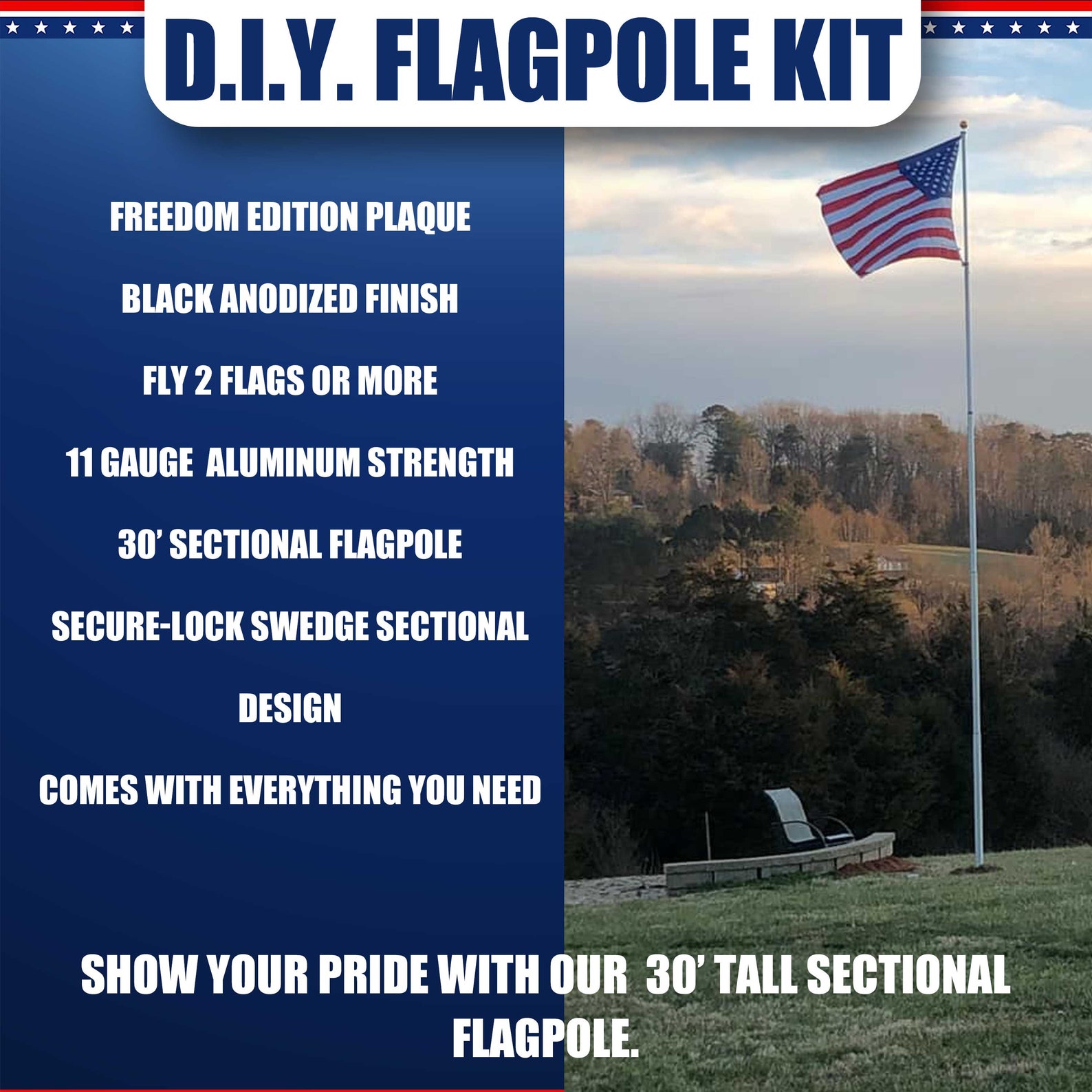 30' Delta SECTIONAL Flagpole "freedom Edition" (black) - Etsy