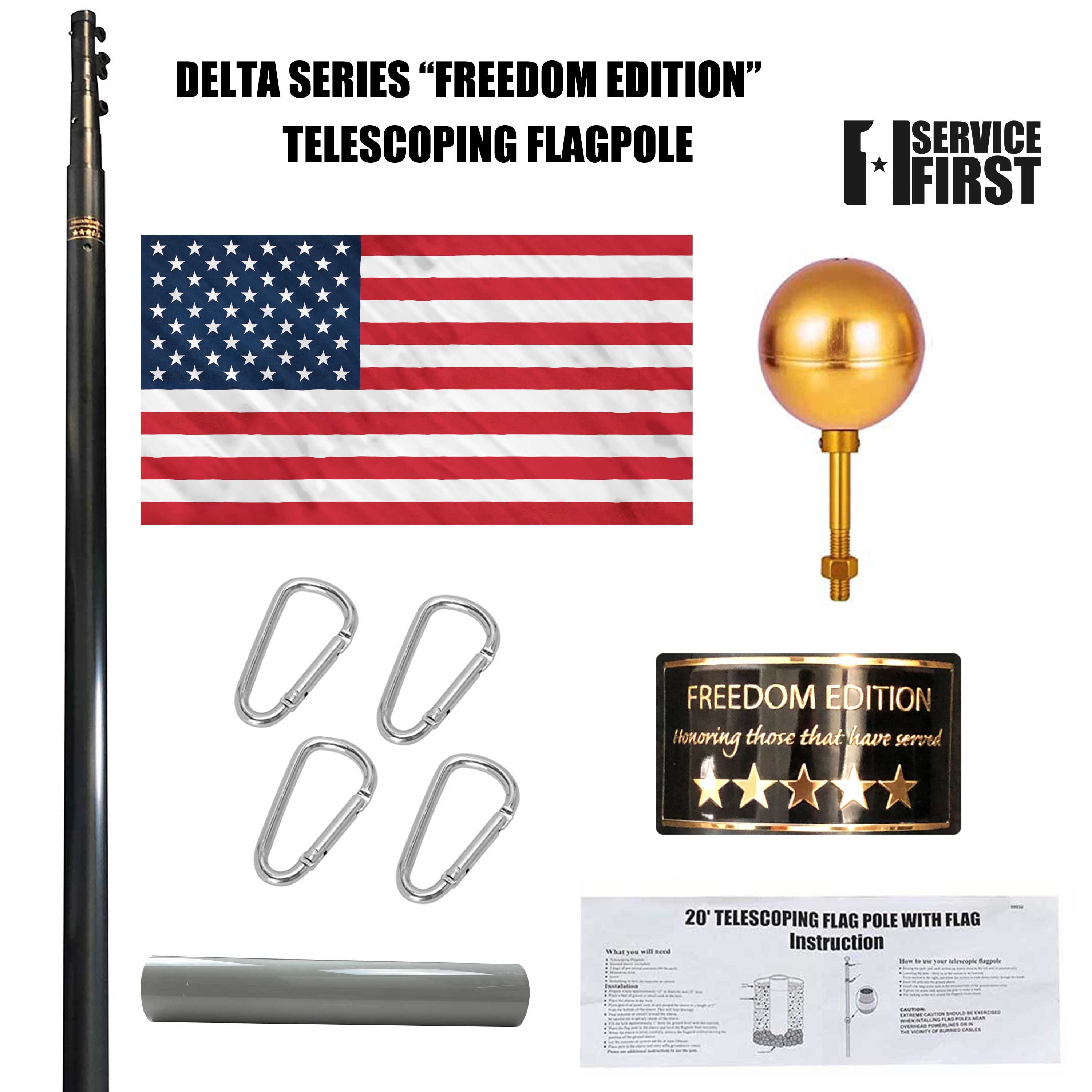 20' or 25' Delta TELESCOPING Flagpole "freedom Edition" (black) - Etsy