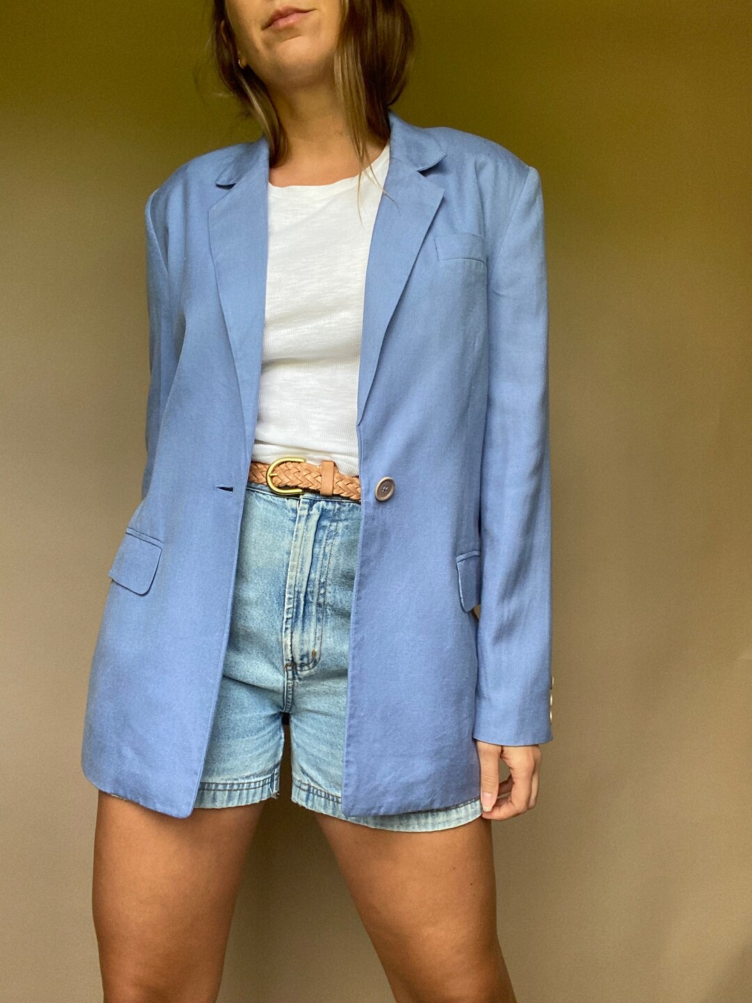Powder Blue Rayon Linen Blazer - Etsy