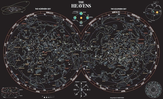 Constellation Map Star Map Poster Celestial Illustrated Star | Etsy