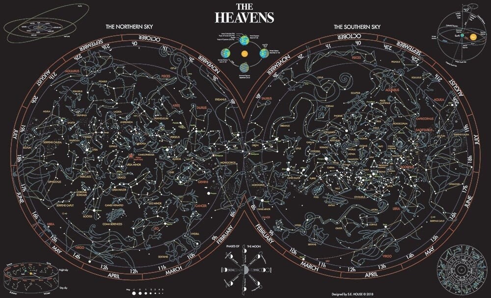 Constellation Map, Star Map Poster, Celestial Illustrated Star ...