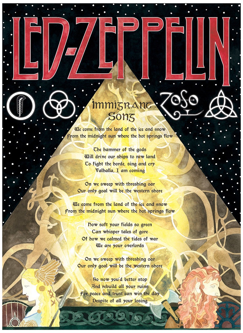 Led Zeppelin Lyric Wall Poster, Led Zeppelin Art Concert Poster, Jimmy ...