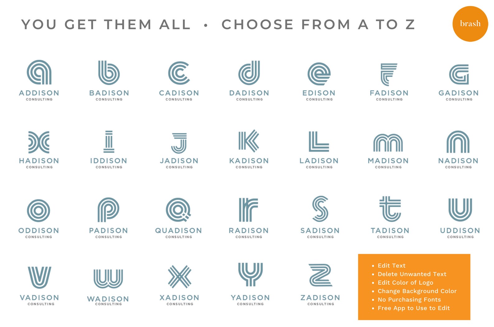 Professional Logo Template for Canva A-Z Editable Logo - Etsy