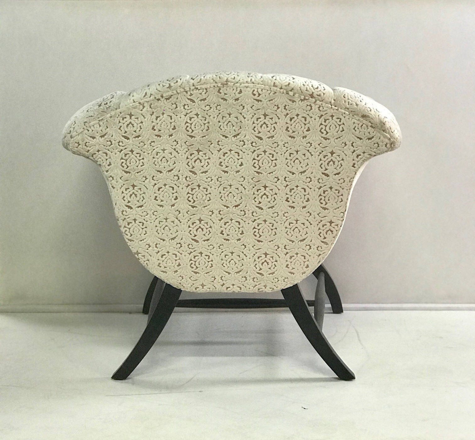 Cream Light Coral Cut Velvet Channeled Pearl Shaped Chair W/ Dark ...
