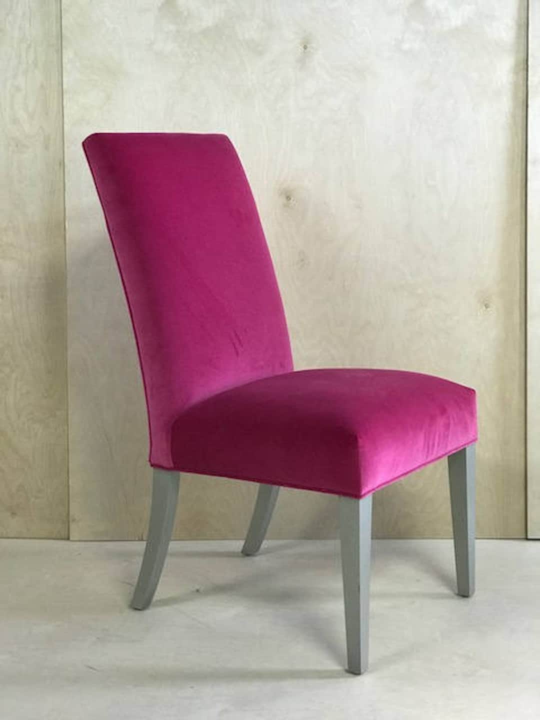 Bright Pink High Back Chair W/ Solid Velvet Fabric, Silver Painted Wood ...